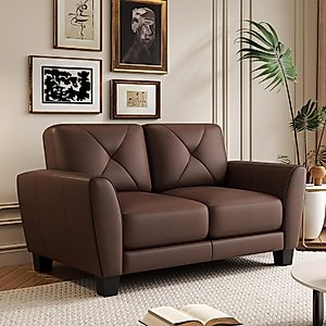 Genuine Leather Loveseat Sofa, 2 Seater Modern Sofa Couch for Living Room, Brown (62'')