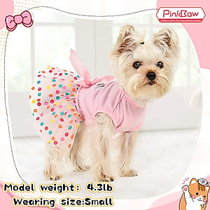 Dog Tulle Dresses Dog Dress for Small Dogs Girl Dog Birthday Dress Bow Holiday Theme Puppy Princess Tutu Pet Party Wedding Costumes Apparel Doggie Outfits Summer Chihuahua Yorkie Clothes,Pink