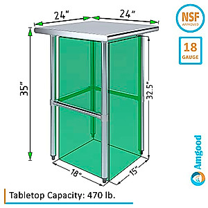 24" x 24" Open Base Stainless Steel Work Table | Residential & Commercial | Food Prep | Heavy Duty Utility Work Station | NSF