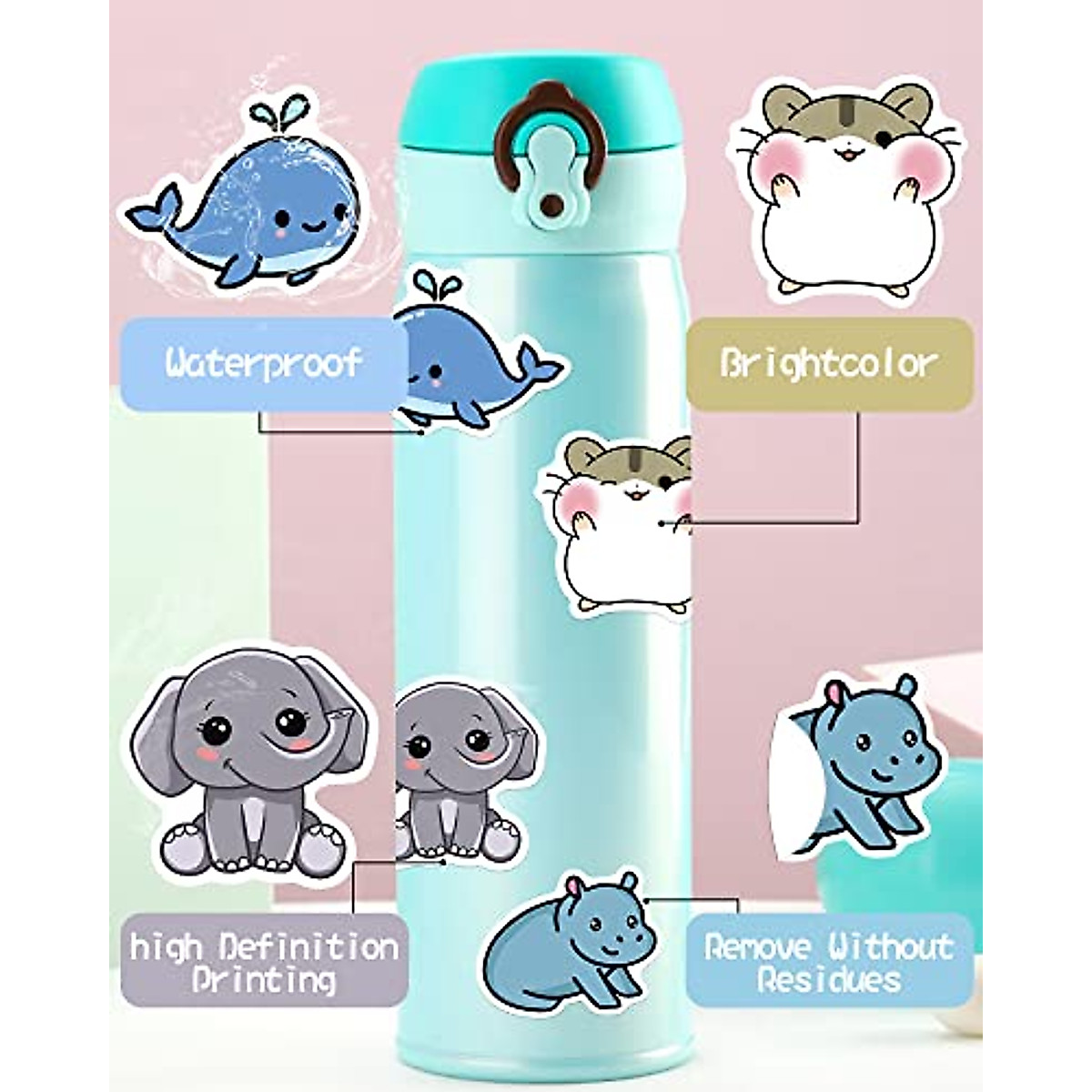 swanticker 100 Pieces of Cute Animal Stickers for Kids. Waterproof Vinyl Sticker - Aesthetic Sticker Bag for laptops, Water Bottles, Skateboards, Mobile Phones, Guitars, Teenagers, Boys and Girls