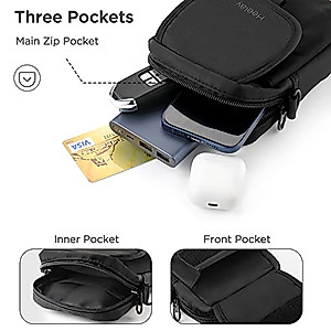 Heelay Shoulder Travel Crossbody Side Bag with Arm Band,Fits iPhone and Android,Use for Running, Walking, Hiking & Biking 6.7 * 4.7In (Black)