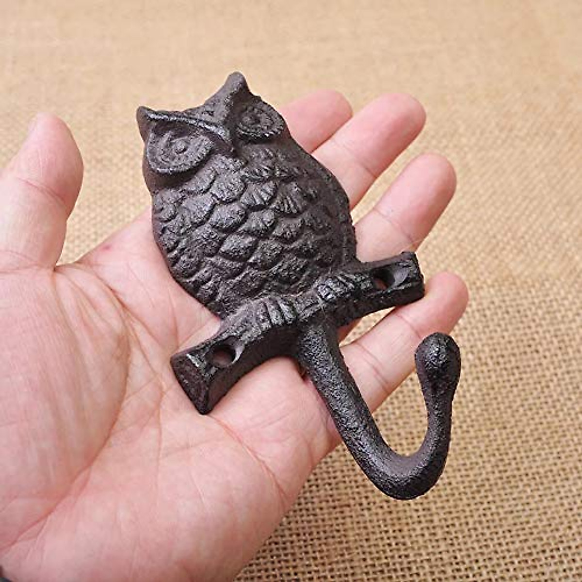 Lemonadeus Metal Wall Mount Hook Leash Holder Coat Hat Hanger Cast Iron Garden Hook with Screws (owl Hook （Set of 3）)