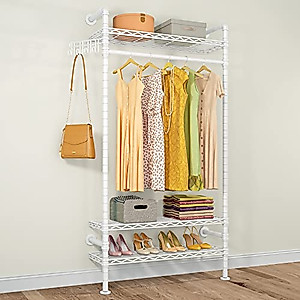 Timate F1 Pipe Clothes Rack Wall Mount Heavy Duty Closet Organizer System Hanging Closet Rack for Clothes, Closet Kit Walk in Closet Systems, Adjustable Storage Closet Shelves Wardrobe Closet, White