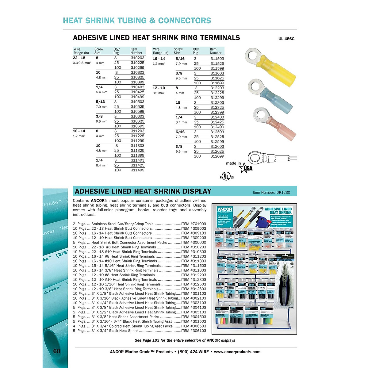 Ancor 312525 Marine Grade Electrical Nylon Insulated Adhesive Lined Heat Shrink Ring Terminals (12 to 10-Gauge, Size 5/16 Screw, 25-Pack)