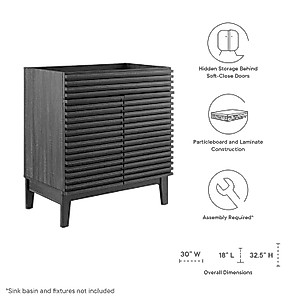 Modway Render 30" Particleboard and Laminate Bathroom Vanity Cabinet in Charcoal