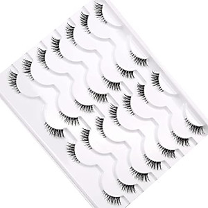 Half False Eyelashes with Clear Band Wispy Cat Eye Look Natural Short Accent Lashes Faux Mink Fake Eyelashes 14 Pairs Pack