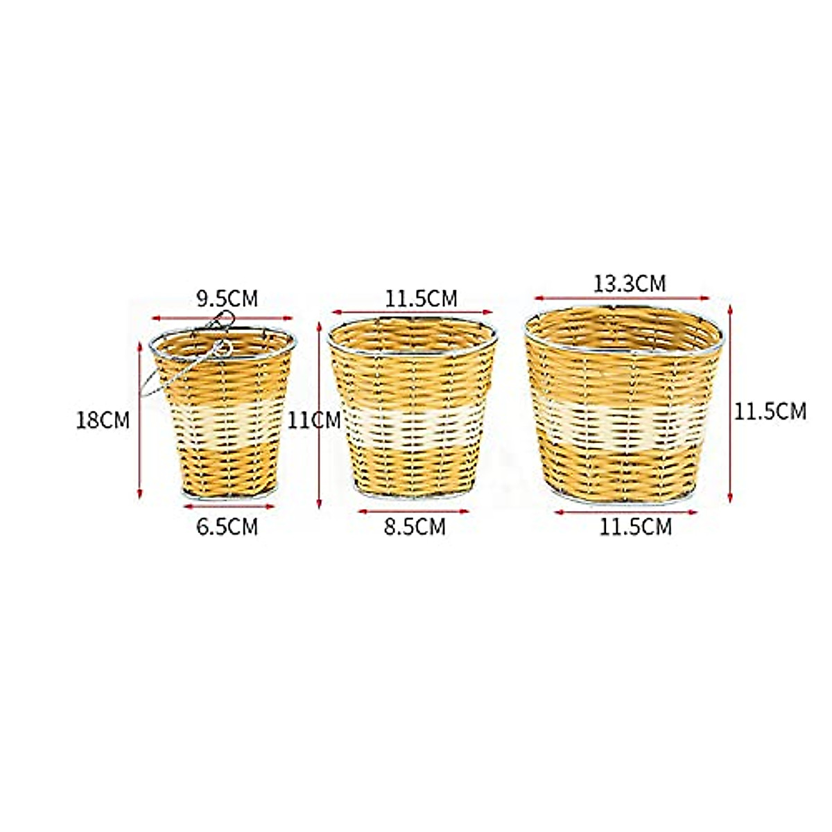 Generl Oval-3 pieces-wicker hand-woven Easter basket 7 inches, 5 inches, 3 inches, with handle) Woven frame-oval willow basket with stainless steel lining
