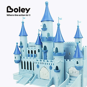 Boley Princess Castle Dollhouse - Small Plastic Doll House Pop-Up Castle Kit with Furniture and Front Lawn Miniatures - 19 Piece Play Set for Girls