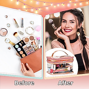 Clear Makeup Bag Toiletry Organizer Waterproof Large Makeup Bag Transparent Makeup Case Double Layer Cosmetic Bag Multi Function Travel Makeup Bag for Toiletries Makeup Travel Portable, Pink