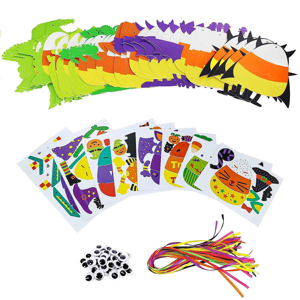 Winlyn 32 Sets Halloween Crafts Kits DIY Halloween Ornaments Decorations Art Sets Pumpkin Monster Jack-o'-Lantern Stickers Arts Crafts Supplies Kit Googly Eyes for Kids Party Home Classroom Activities