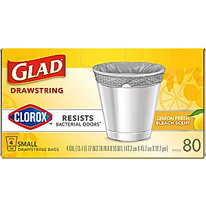 GLAD Small Kitchen Trash Bags, - 4 Gallon Trash Bag for Kitchen, Lemon Fresh Bleach Scent, Odor Eliminator, Leak Protection, 80 Count