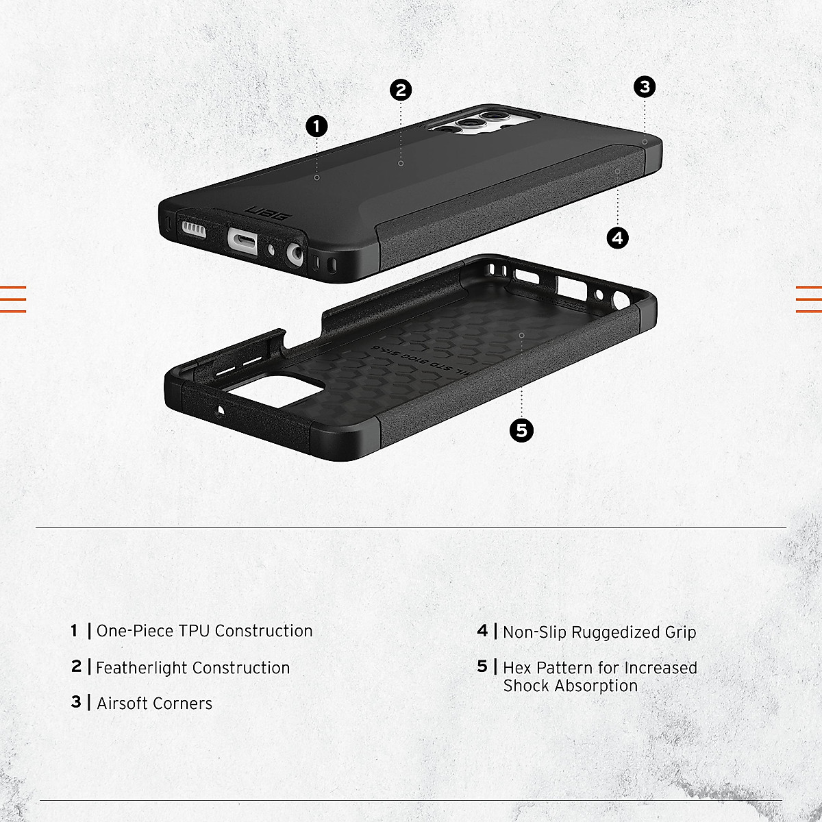 URBAN ARMOR GEAR UAG Designed for Galaxy A13 4G (SM-A135F) Case [6.6-inch Screen] Scout Rugged Sleek Shockproof Lightweight Antimicrobial Military Drop Tested Protective Cover, Black