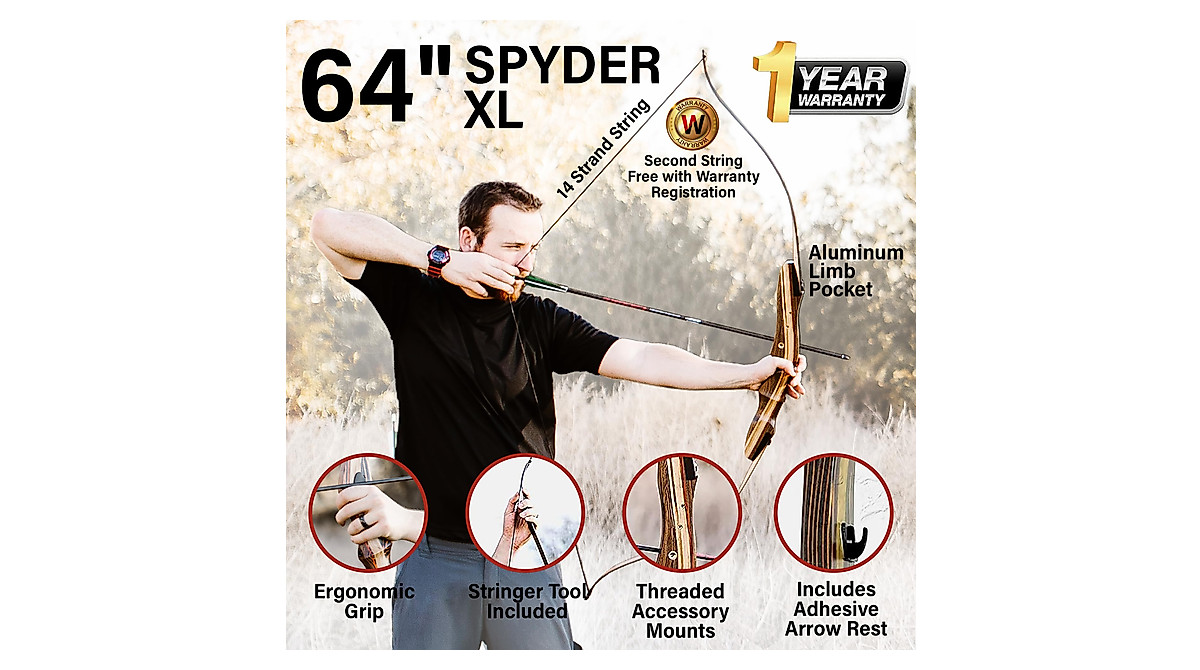 Spyder XL Takedown Recurve Bow and Arrow Set ? 64" Recurve Hunting Bow ...