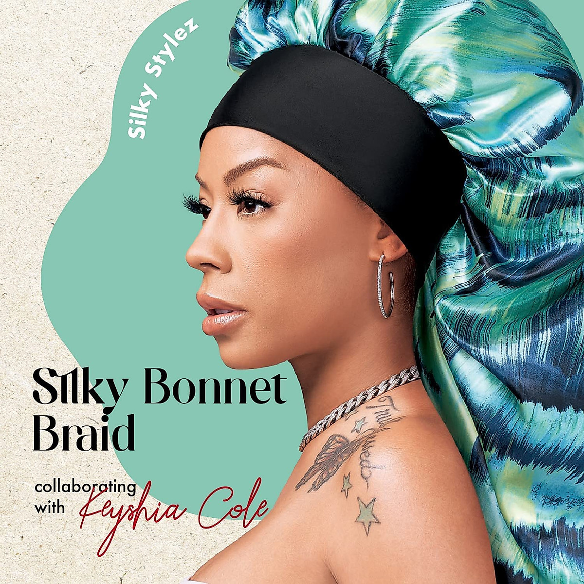 Red by Kiss X Keyshia Cole 1 Piece Silky Braid Bonnet Wide Edge Bonnet Sleep Cap, Frizz Free Bonnet (Black)