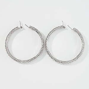 Wekicici Rhinestone Hoop Earrings Large Hoop Earrings with Rhinestone Crystal Hoop Earrings Earrings on Party or Daily Wear for Women(Silver)