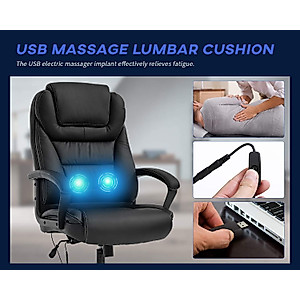 Big & Tall Home Office Chair Desk Chair Executive Chair 500LBS Ergonomic High Back Leather Computer Chair with Lumbar Support Headrest Massasge Height Adjustable Swivel Task Chair for Adult Women Men