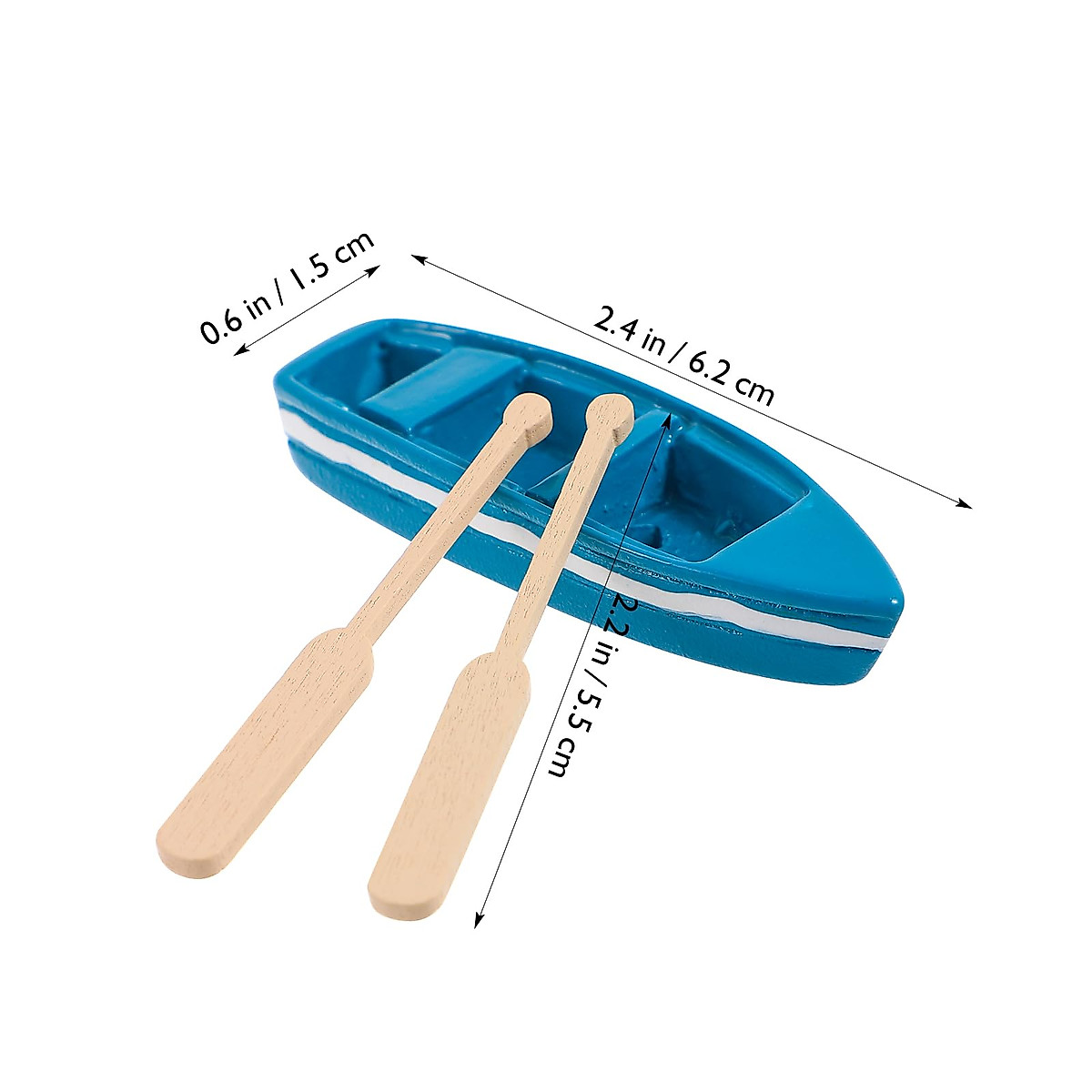 BESPORTBLE 6 Sets Miniature Rowboat Mini Blue Wood Boat with Oars Canoe Model Figurines Fairy Garden Miniatures Nautical Home Decorations (Boat+2 Paddles)