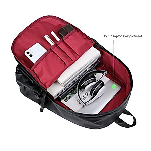 Baosha BP-08 Unisex PU Leather Computer Laptop Bag 15.6 inch College School Backpack Shoulder Bags Travel Hiking Rucksack Casual Daypack Black