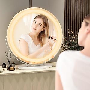 Vierose 20 inch Large Vanity Makeup Mirror with Lights, 3 Color Lighting Modes | Round Lighted Up Makeup Mirror with Dimming LED Halo for Dressing Room & Bedroom Tabletop, Touch Control (White)