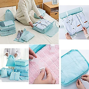 8pcs Compression Packing Cubes for Suitcases + 4pcs Compression Vacuum Storage Bags + Travel Dispenser Bottles Set, Luggage Packing Organizers Travel Accessories (pink)