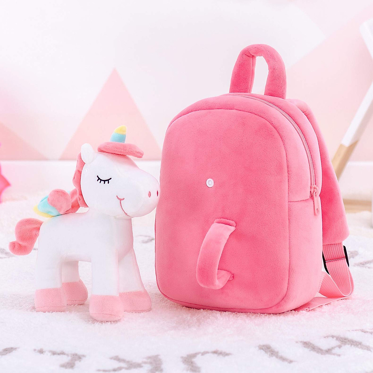 Lazada Unicorn Toddler Backpack Stuffed Unicorn Toys Kids Backpacks with Toy White 9.5"