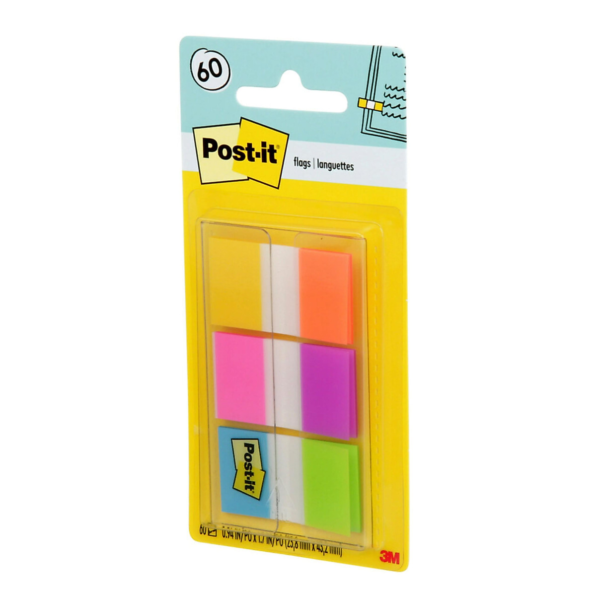 Post-it Flags, 60/On-the-Go Dispenser, .47 in Wide, Alternating Electric Glow Collection (680-EG-ALT)