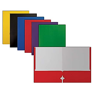 Letter Size Paper Portfolios by Better Office Products, Case of 100, Assorted Primary Colors, (Assorted, 2 Pocket Paper Folders)