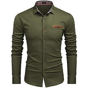 COOFANDY Mens Casual Button-Down Shirt Western Dress Type 01 - Army Green Large Long Sleeve