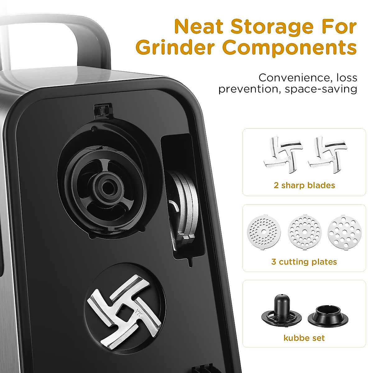 AAOBOSI Meat Grinder Electric, [3000W Max] Meat Grinder Heavy Duty with 2 Stainless Steel Blades & 4 Grinding Plates, Sausage Maker & Kibbe Kit for Home Kitchen & Commercial Using