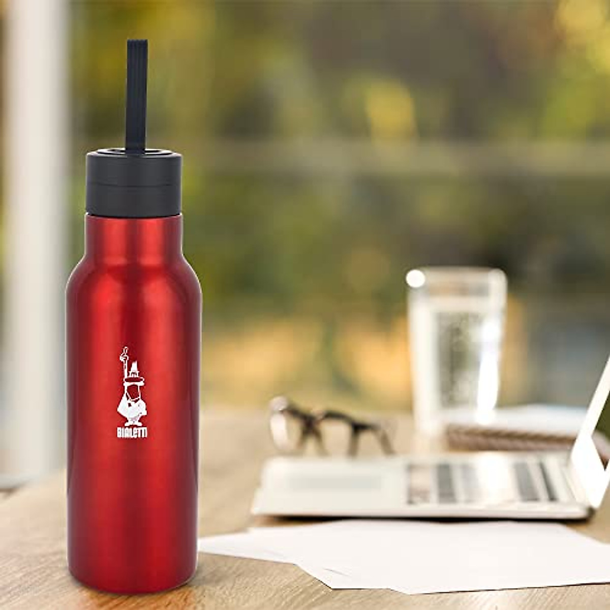 Bialetti - Stainless-steel Water Bottle 25oz: Double-Layered Vacuum Insulated, Keeps Drink Cold for 24 Hours and Hot for 12 Hours, Red