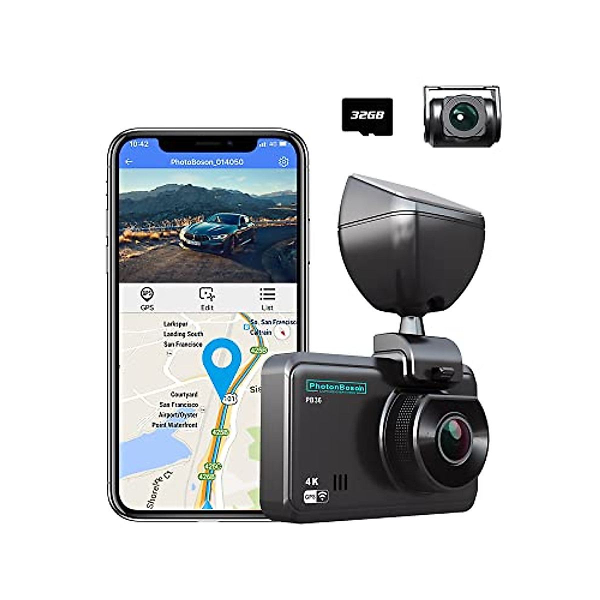 UPGROW 4K Dual Dash Cam Front and Rear Dashcam with SD Card Included, WiFi and GPS, Dash Camera for Cars with 3 Inches IPS Screen,Recorder with Super Night Vision, 24-Hour Parking Monitor