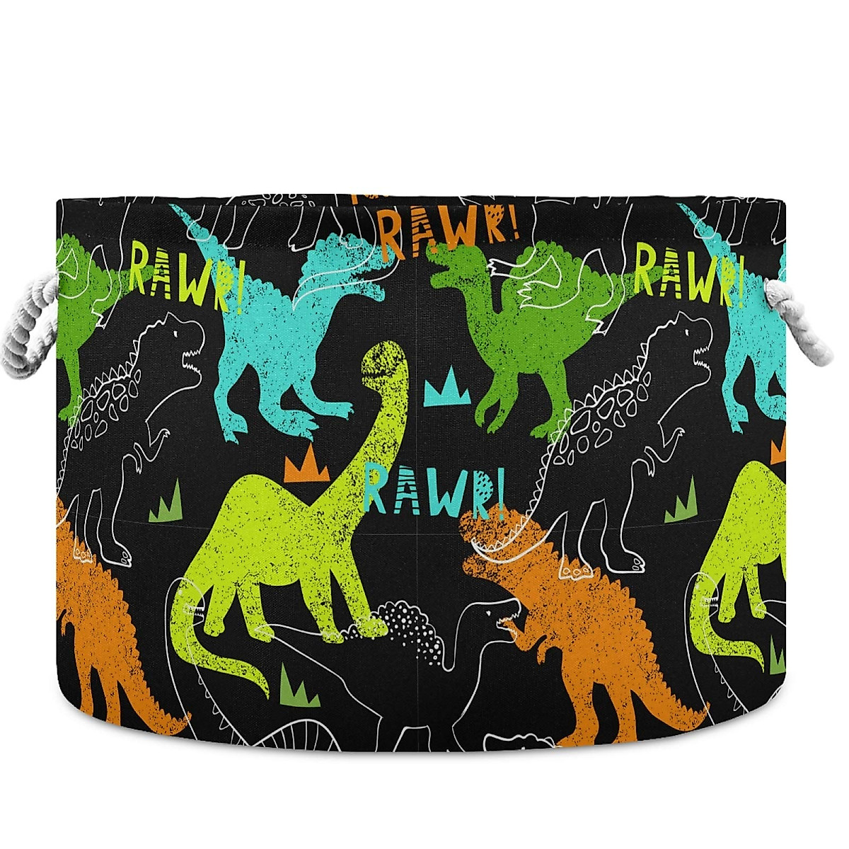 visesunny Collapsible Large Capacity Basket Dino Rawr Clothes Toy Storage Hamper with Durable Cotton Handles Home Organizer Solution for Bathroom, Bedroom, Nursery, Laundry,Closet