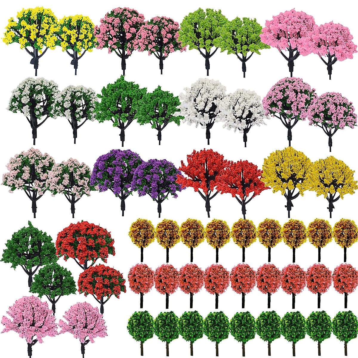 Woohome 60 PCS Miniature Trees Mixed Model Trees, Mixed Colors Accessories Model Train Scenery Architecture Trees Fake Trees for Building Model, Model Scenery with No Bases for DIY Crafts