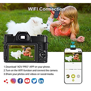 ISHARE 4K Digital Camera for Photography, 48MP FHD Video Camera with WiFi, 3 Inch Flip Screen, 16X Digital Zoom, Vlogging Camera for YouTube (32G Micro Card)