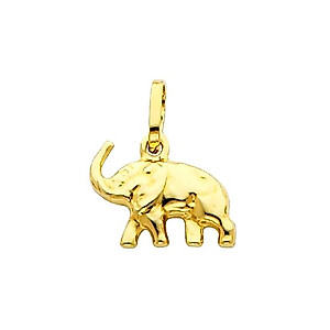 The World Jewelry Center 14k REAL Yellow Gold Elephant Pendant with 1.2mm Singapore Chain Necklace - 20"