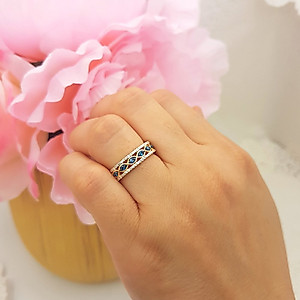 Dazzlingrock Collection 0.45 Carat (ctw) 10K Round Blue & White Diamond Ladies Wedding Band 1/2 CT, Yellow Gold, Size 5.5