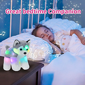 BSTAOFY 12’’ Musical Light up Husky Puppy Stuffed Animal Realistic LED Singing Dog Soft Plush Toy with Night Lights Glow in The Dark Birthday Valentines Christmas for Toddler Kids