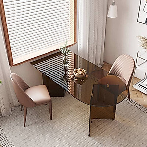 SUSUO Modern 5Ft Brwon Tempered Glass Oval Dining Table Pedestal Kitchen Table, Stylish Kitchen Dining Room Furniture, 63" L x 31.5" W x 29.5" H