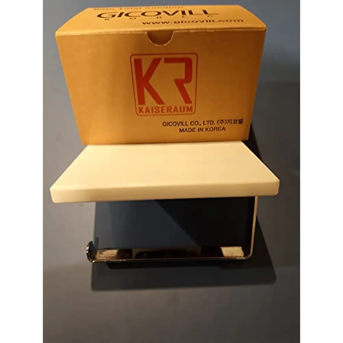 KAISERAUM Toilet Paper Holder with Mock Marble Shelf, Wall-Mounted Tissue Paper Roll Holder with Phone Shelf, GV-129-1, Chrome, Max Toilet Paper Roll Size (4.13x5.5 inch)