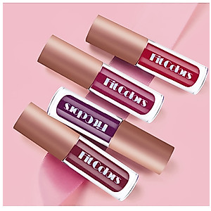 4 Colors Glitter Lipsticks Diamond Shimmer Metallic Lip Stick Set Kit Long Lasting, Purple Red Matte to Glitter Sparkle Sparkly Glossy Liquid Lipstick Lip Gloss Set for Women Lips Make up