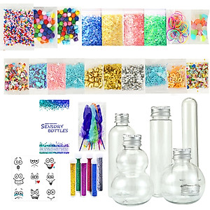VMNlooking Sensory Bottles Kits for Calm Down Corner Supplies Magic Mixies Sensory Toys for Toddlers1-3 Kids with Glitter, 5 Fun Shaped Containers