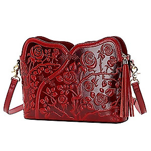 PIJUSHI Designer Leather Handbags for Women Ladies Floral Crossbody Shoulder Bags Clutch Purse (20093 Red)