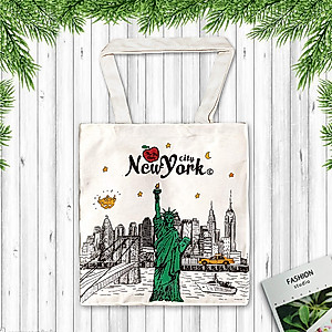 Reusable Large Multipurpose New York Souvenir for Travel Bag, Grocery Tote, Shopping Handbag, Canvas Tote Bag. (JP-330130A) Creamy-white