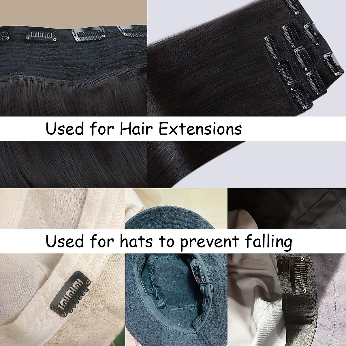 Honbay 50PCS 6-Teeth U-Shape Snap Clips for Hair Extensions - 3.3cm/1.3inch (Black)