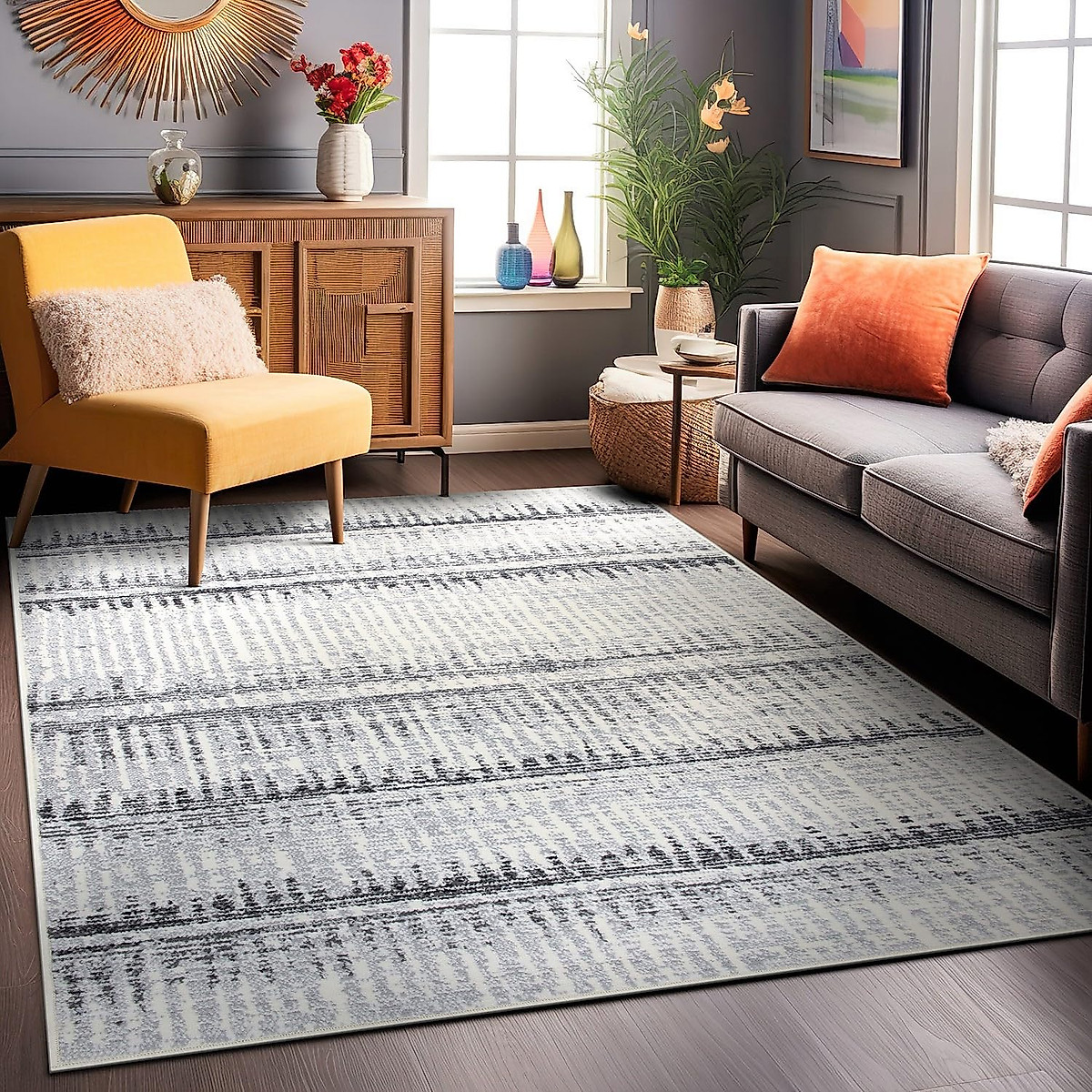 Rugshop Contemporary Bohemian Soft Area Rug 5' x 7' Gray