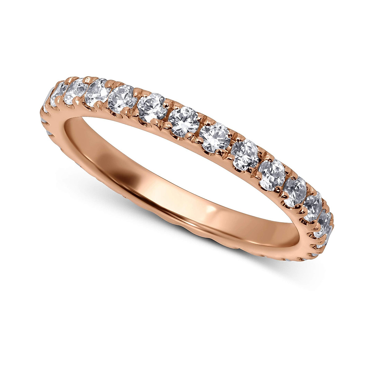 ORO LEONI 925 Sterling Silver Cz Eternity Band Ring - 14k Silver, Yellow And Rose Gold Plated (Rose Gold, 8)