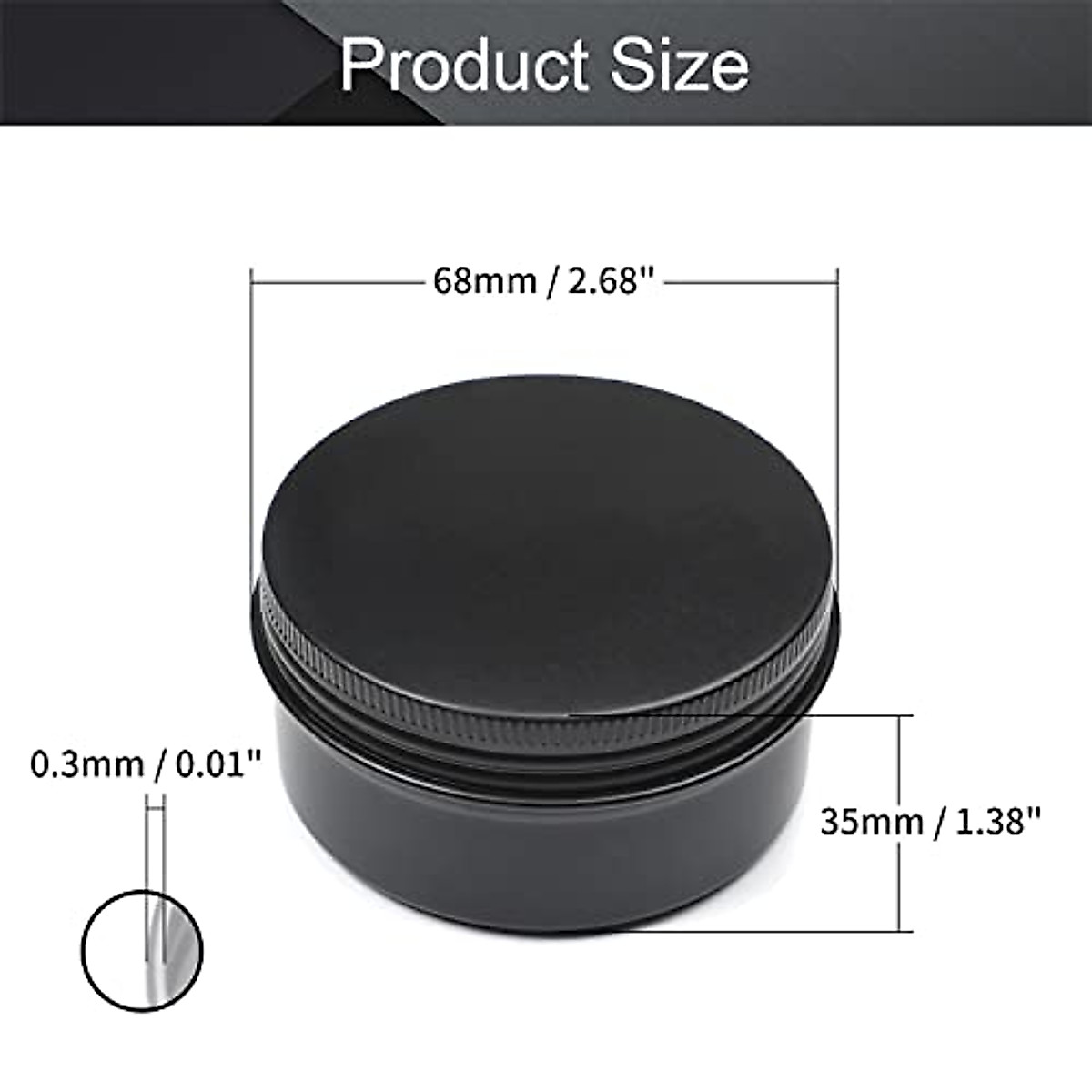 Othmro 3pcs 2.7oz Metal Round Tins Aluminum Tin Cans Containers with Screw Lid, 68 * 35mm(DxH) Black tin cans for Salve, Spices, Lip Balm, Tea or Candies 80ml