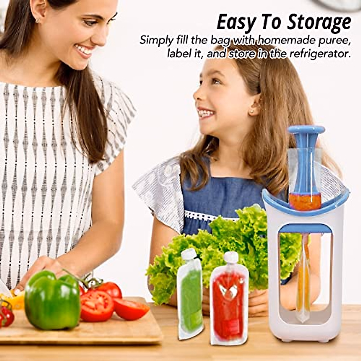 YEmirth Baby Food Maker with 10PCS Pouch, Squeezes Station Fresh Fruit Juice Puree Squeezer Reusable Storage Bags for Snacks Storage, Perfect Home Outdoor Camping Traveling(A1)