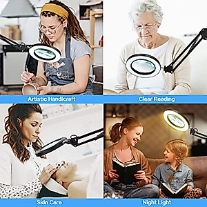 10X Magnifying Glass Lamp, Adjustable Swing Arm 72 LEDs Real Glass Lens Magnifier Light,3 Color Modes 10 Stepless Dimmable,Perfect for Daily Reading,Hobbies, Crafts, Workbench (Black)