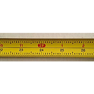 Decimal Inch Tape Measure, 25 Foot, Black Marks Even hundredths of an inch, Black Numbers for Tenths of an inch and inches, red for feet and inches, Magnetic Three Rivet Hook, Tape Lock, Belt Clip.